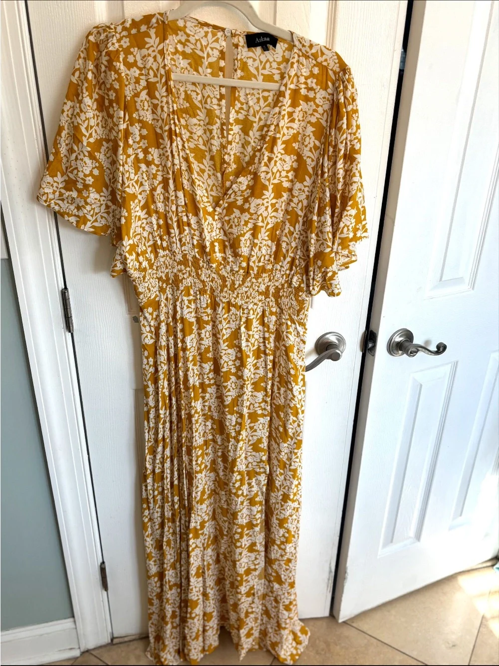 Aakaa | Dresses | Aakaa Mustard Yellow Floral Maxi Dress | Poshmark